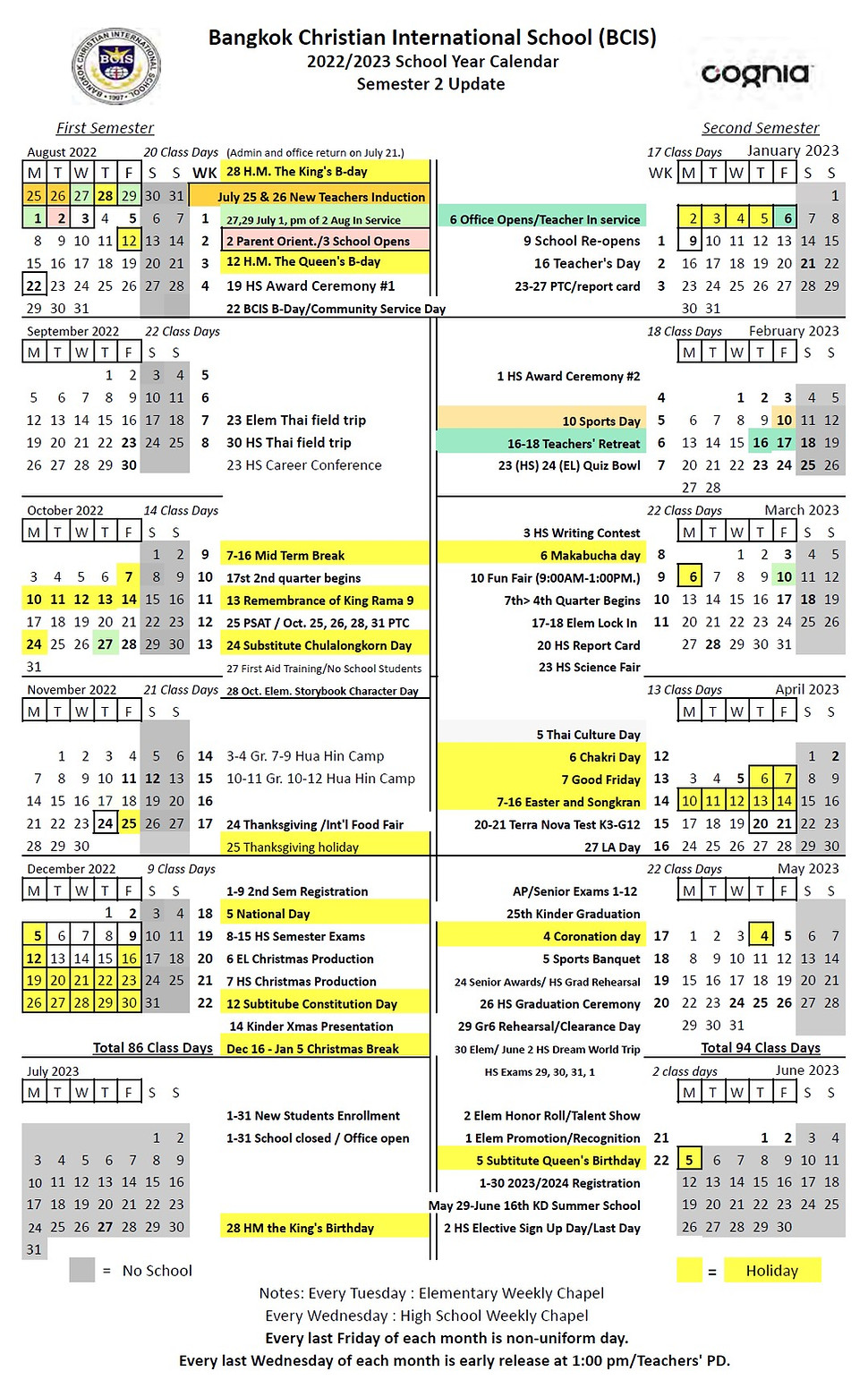 School Calendar | Bcis Ac Th