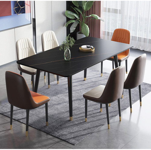 7 Pieces Rectangle Dining Table Set with Black Sintered Stone Top ...