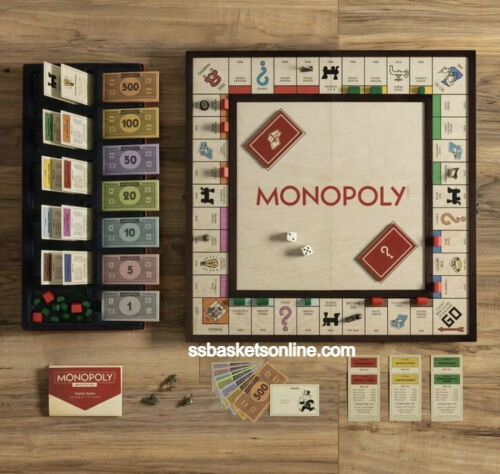 LARGE MONOPOLY WOOD VINTAGE BOARD SET | ssbasketsonline.com