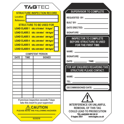 Scaffolding Inspection Tags x 50 | Tagtec