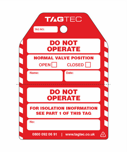 70/100/DNO - Do Not Operate Valve Tag x 50 | Tagtec