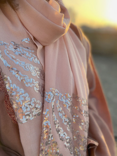 Flushed Pink Fine Wool with Silk Shahbano Wrap | Abelhouse Latest