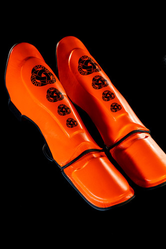 UNION fighting Blood Orange Full Leather Shin Guards | unionfighting