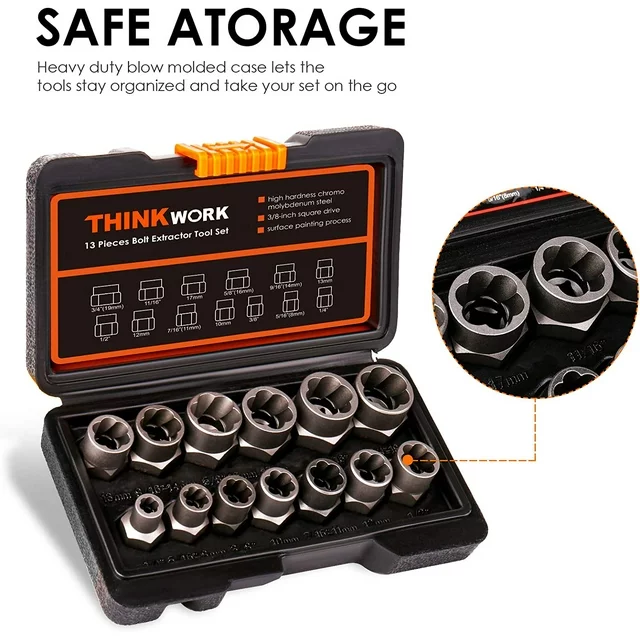 13+1 Pieces Impact Bolt & Nut Remover Set TW6008 | Thinkwork