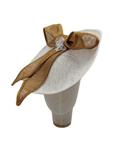 White Gold - large disc hat with bow | Lulu Bloom Millinery