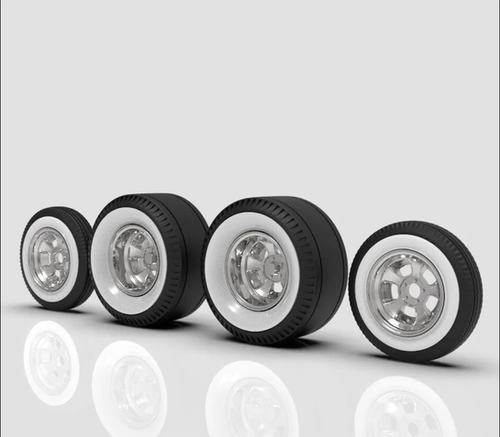 1:64 Chrome Halibrand Style Wheels On Whitewall Pie Crust Tires ...