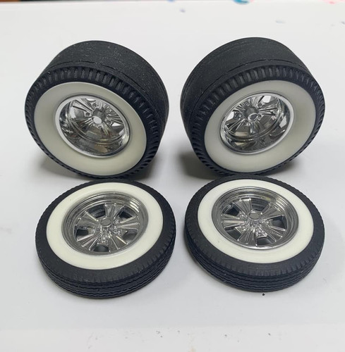 1:25 Chrome Radir Style Wheels On Whitewall Tires. | 3DScaleParts