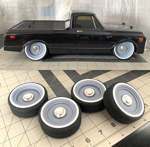 1:10 22" Smooth Steel Wheels and Detroit Caps on Whitewall Low Profile ...