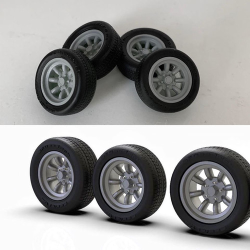 1:25 15” minilite mag style wheels with big and little tires ...