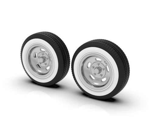 1:25 Chromed Front 15” Kidney Bean style wheels on White Wall Tires ...