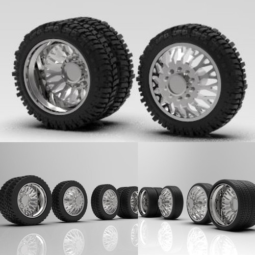 1:64 Evo (22", 26", or 32") Dually wheels with tires | 3DScaleParts