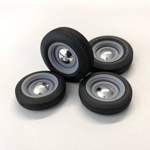 1:16 Steel wheels 3d printed with big and little tires. Chrome Cap ...