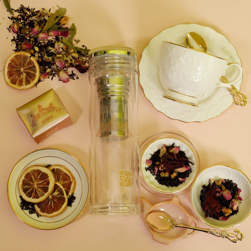 雙層玻璃水樽380ml（連上下層茶隔） (送一包花茶） | 花然茶語 Teaara