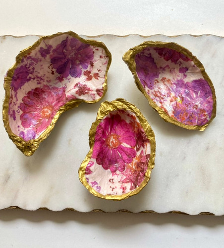 Magenta Floral Oyster Shell Jewelry Dish | Del Mar Designs DC