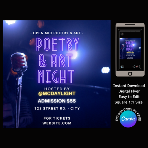 Poetry and Art Night Invite Template - Party Flyer | Primary Paint Party