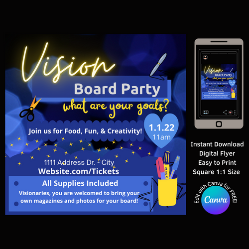 Vision Board Paint Party Invite Template - Art Class | Primary Paint Party