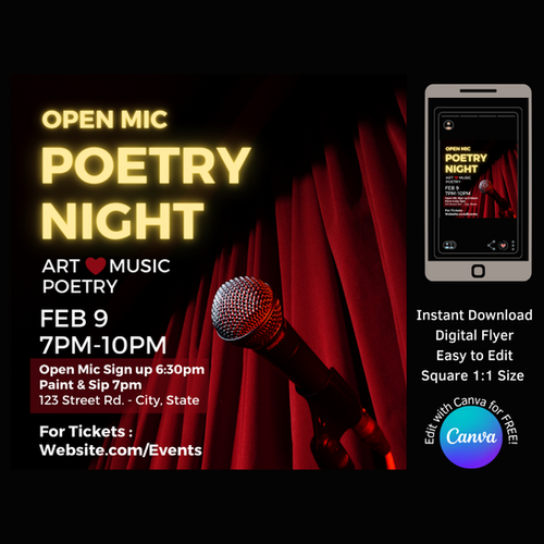 Open Mic Poetry Night Invite Template - Paint Party | Primary Paint Party