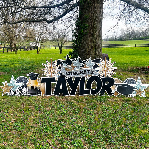 Big Graduation Sign - Black and Gold Ribbon | Sign Gypsies KY