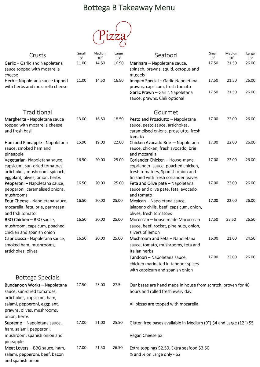 Take Away Menu | BottegaB