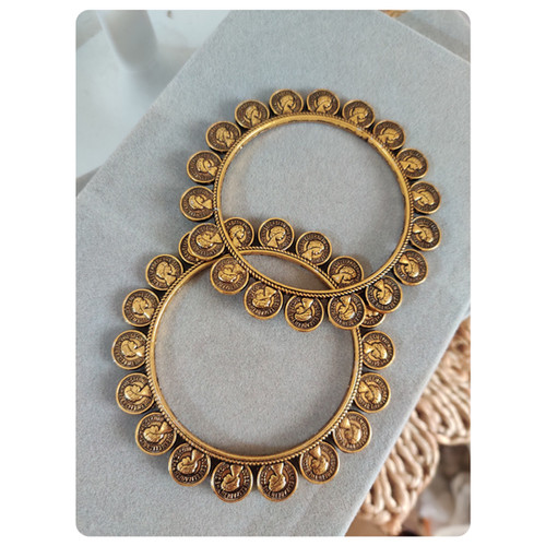 Gold Toned Coin Motif Pair of Bangles | Silver Dust Handmade