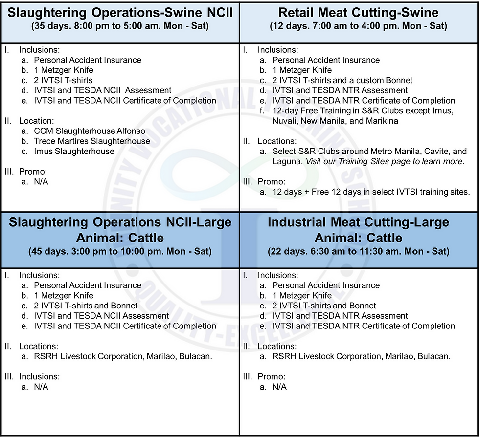 Courses | IVTSI | Butchery School