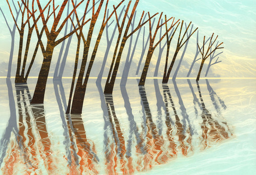 Quiet Reflection original monotype | tree reflections painting ...