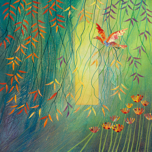 Weeping willow with Dove | Dove painting with collage | garden window ...