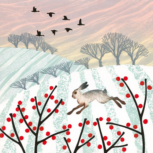 Winter Hare in snow artist Christmas Cards | rebecca vincent