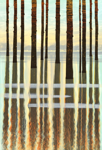 In Deep Water original monotype | flooded forest painting with ...