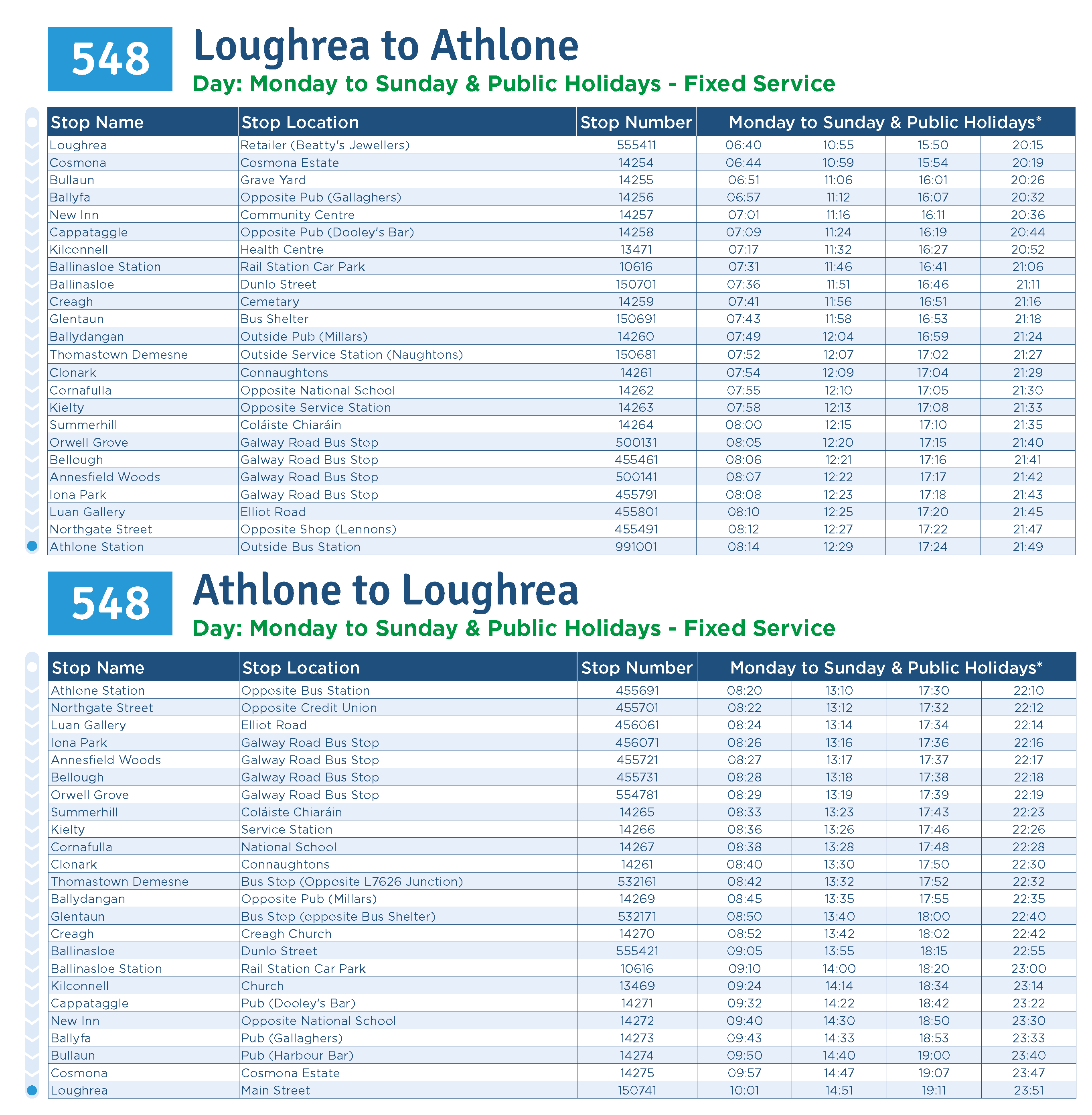 Route 548 Loughrea to Athlone | TFI Local Link Galway