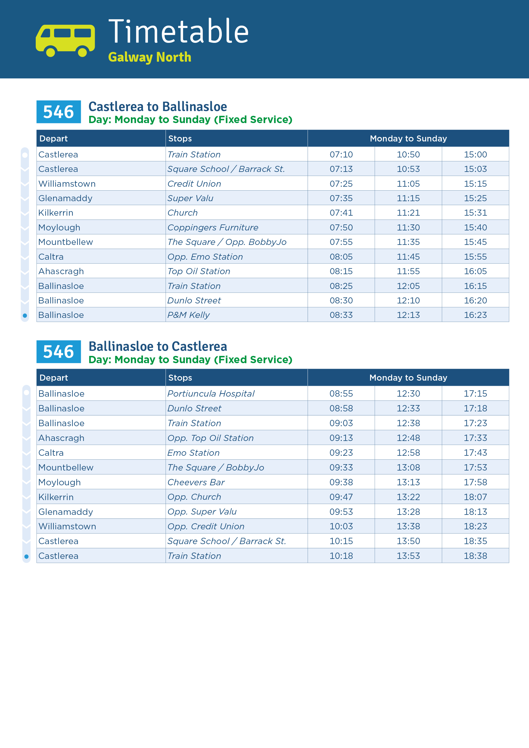 Route 546 Castlerea to Ballinasloe | TFI Local Link Galway