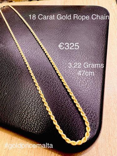 18 Carat Gold Rope Chain | Gold Price Malta