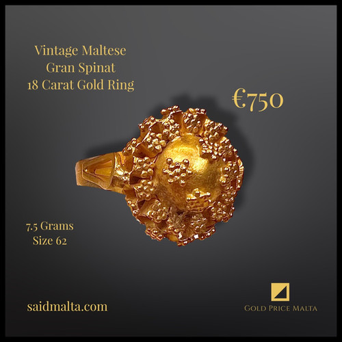 Vintage Maltese Gran Spinat 18 Carat Gold Ring | Gold Price Malta