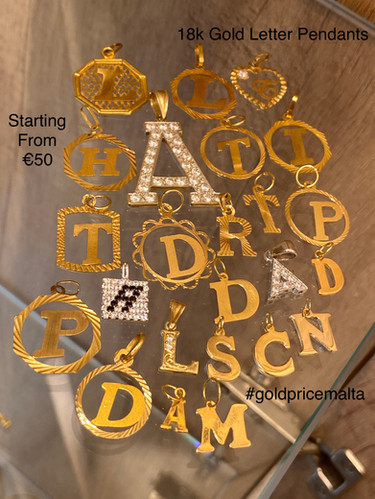 18 Carat Gold Letter Pendants | Gold Price Malta