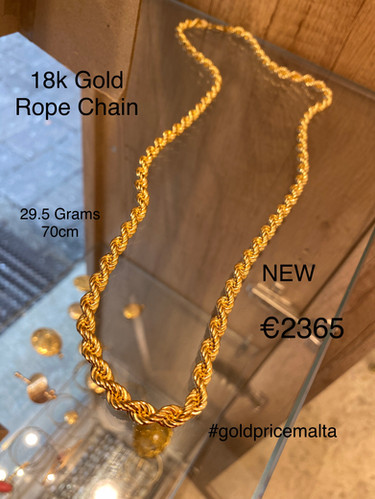 18 Carat Gold Rope Chain | Gold Price Malta