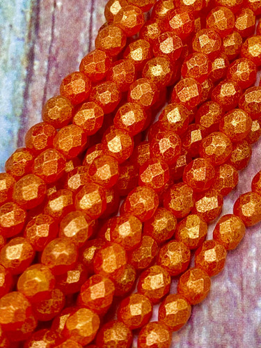 4mm Gold Lame' Hyacinth Fire Polish Beads | The Bead Place