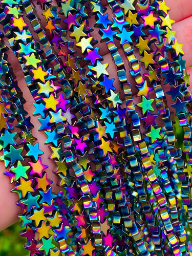 Rainbow Electroplated Hematite Star Bead Strand | The Bead Place