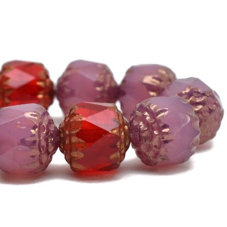 8 MM Ruby Red And Dusty Rose Cathedral Bead With Bronze Finish CT8/038 | The Bead Place