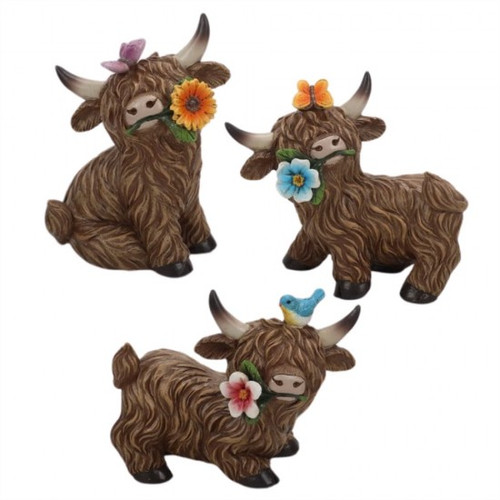 Resin Spring Highland Cow 10x6x8cm | Jaykarmart