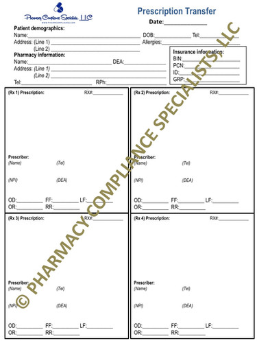 Prescription transfer form | PharmCompliance