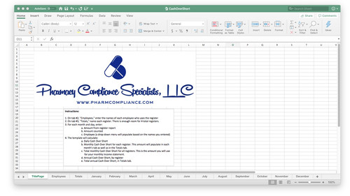Cash Over and Short Template (Excel) | PharmCompliance