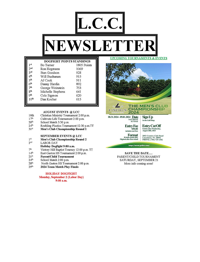 Lincoln Country Club Newsletter