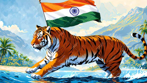 Tiger India Flag Nature Background - Tiger, India Flag, National Animal ...