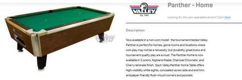 Valley Panther Pool Table | Statewide Billiards