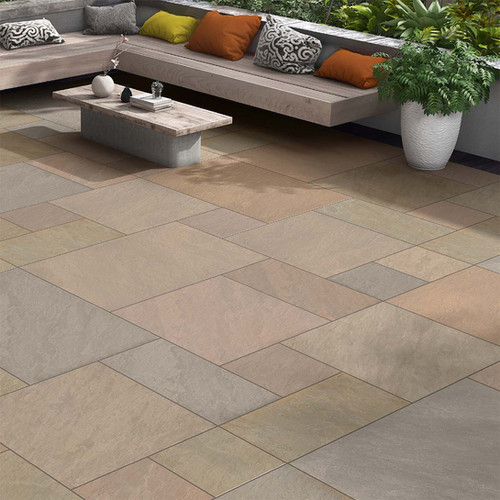 Raj Green Mixed Sized Porcelain Paving Slabs From £25m2 | Jbc Paving