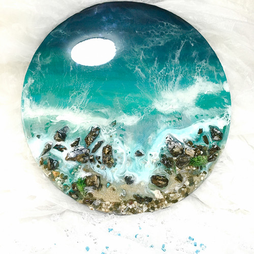 Shore Themed Textured Round Resin Art | New Art By Anait