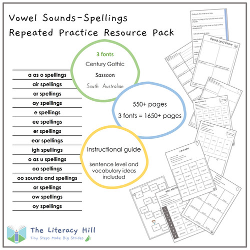 Vowel Sounds-Spellings Repeated Practice Pack | The Literacy Hill