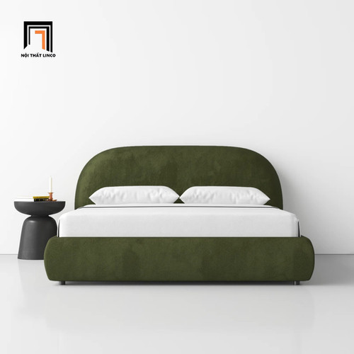 Giường ngủ bo cong đẹp GN63 Sadarius vải nhung xanh lá | Linco Quy Nhơn