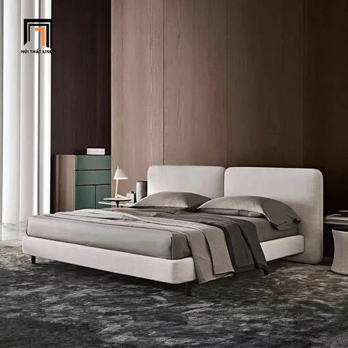 Giường ngủ hiện đại GN74 Bagos vải nhung nỉ xám trắng | Nội thất Linco HCM