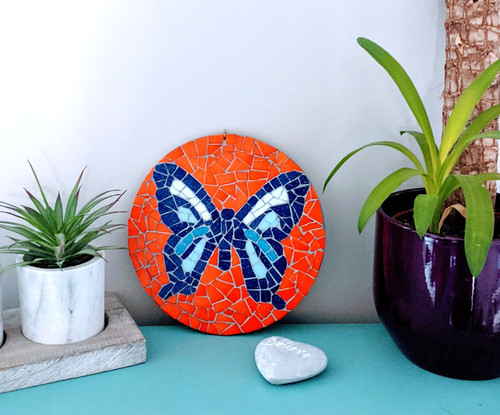 Blue and Deep Orange & Red Butterfly DIY Mosaic Kit | Montet Designs